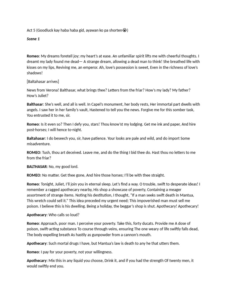 Romeo and Juliet Act 5 Scene 1 3 3 | PDF | Characters In Romeo And Juliet