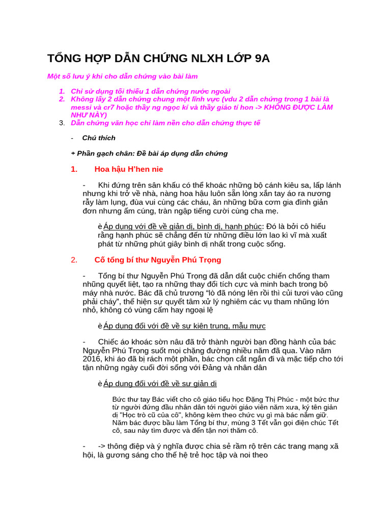 Tổng Hợp Dẫn Chứng Nlxh Lớp 9a | PDF
