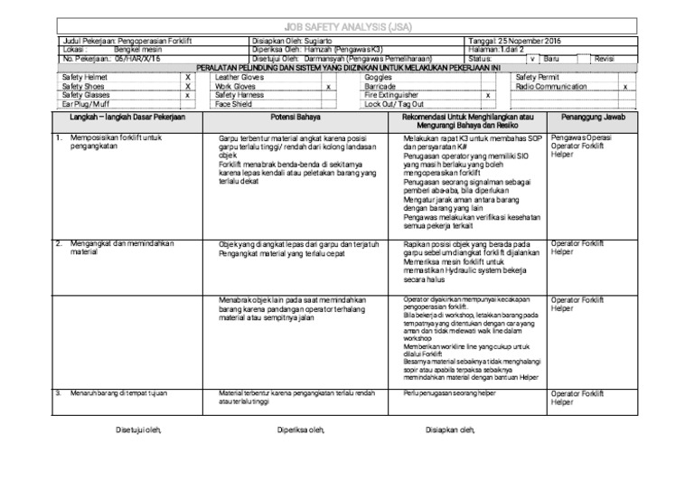 7 D - JSA - Contoh Operasional Forklift | PDF