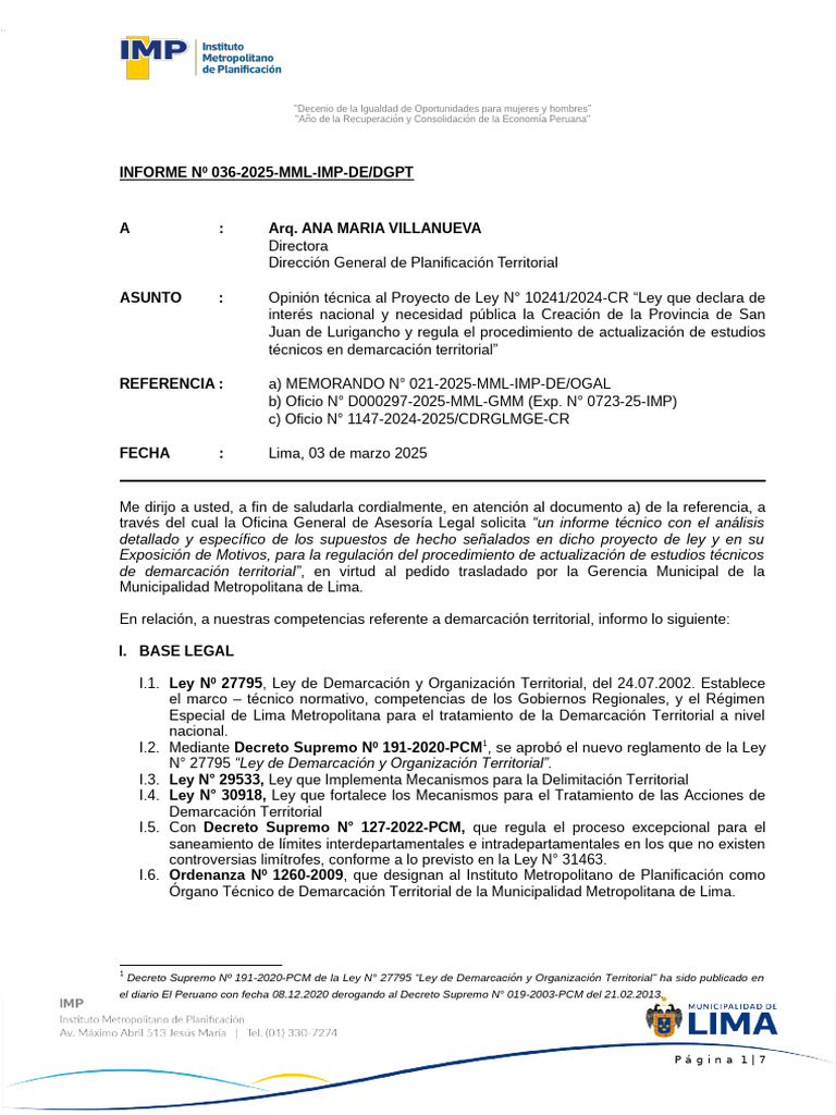 Informe #036-2025-Mml-Imp-De-Dgpt | PDF | Lima | Gobierno local