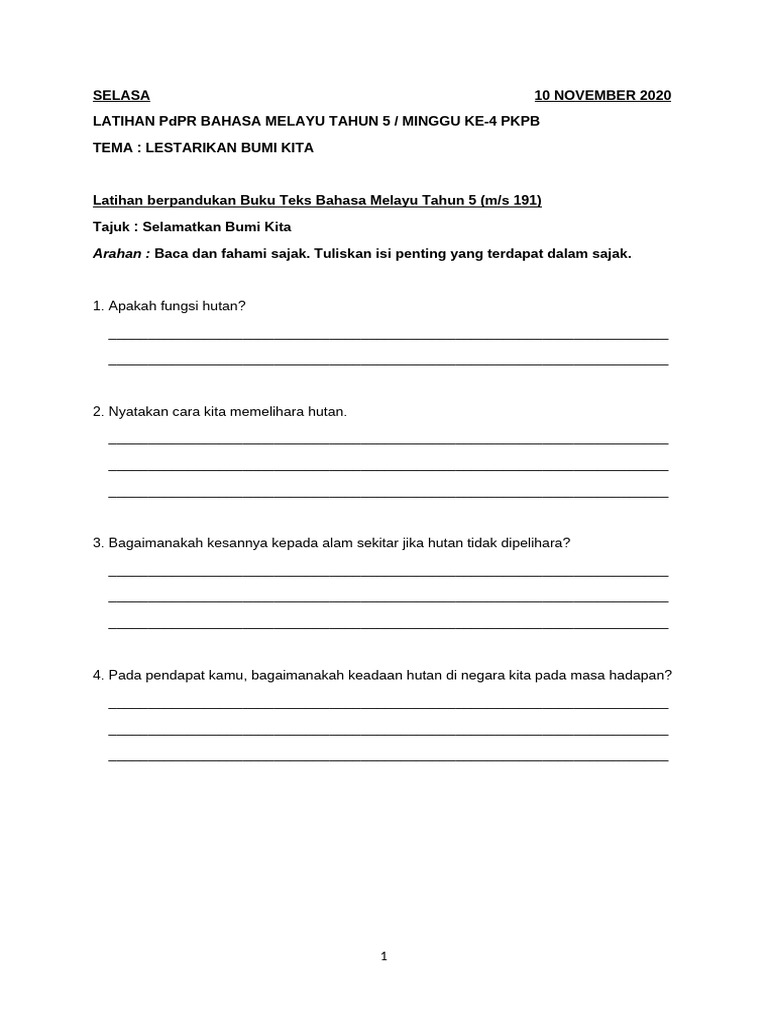 Latihan Pdpr Bm Tahun 5 Minggu 4 | PDF