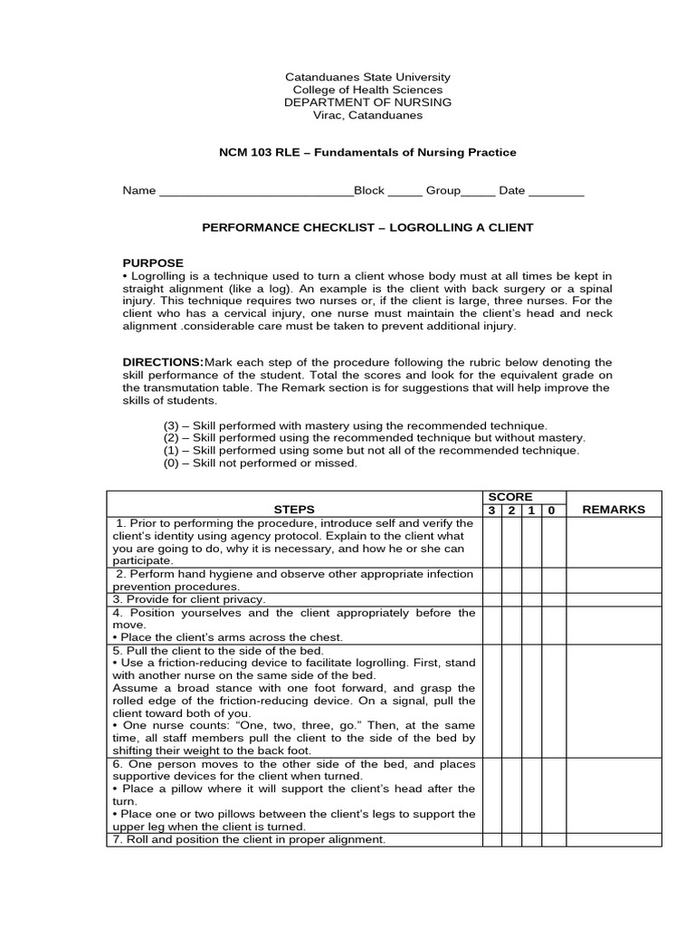 Logrolling A Client Checklist | PDF | Medical Specialties | Clinical ...