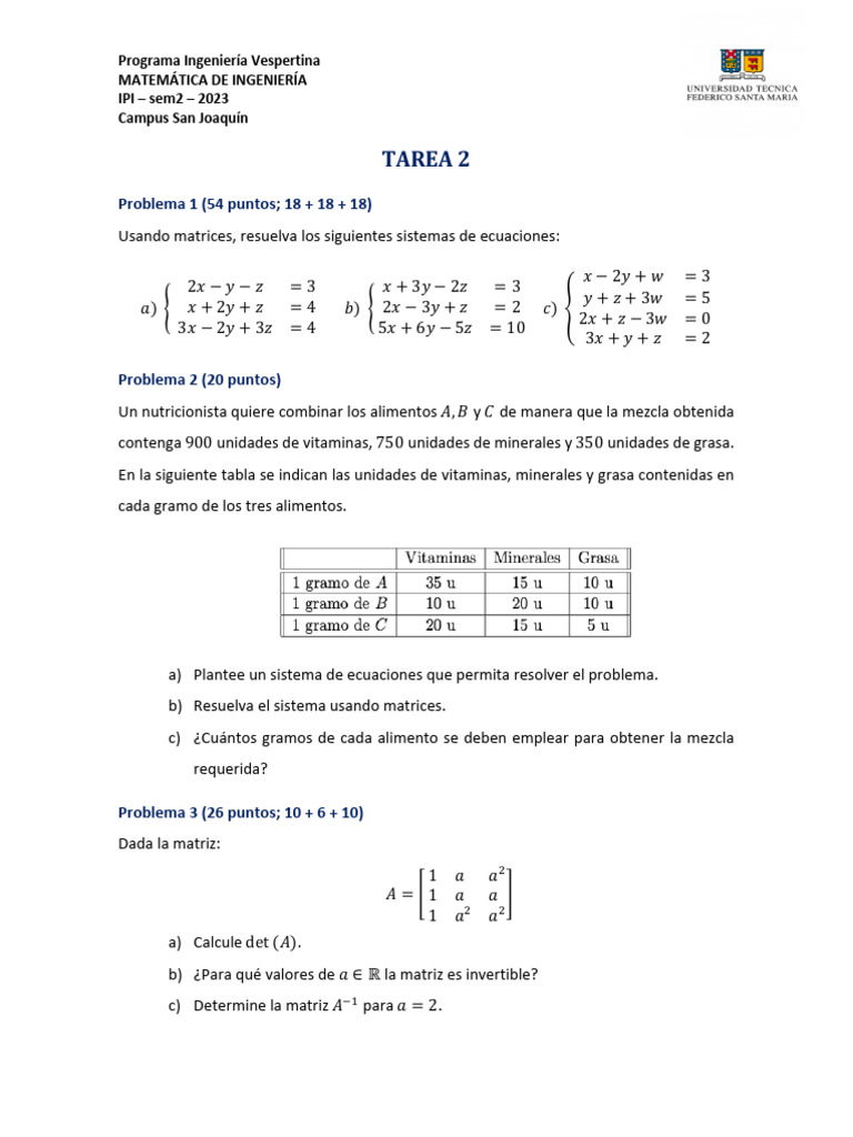Tarea 2 - Mat Ing - Ipi - Sem 2 - 2023 | PDF