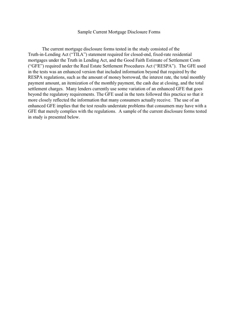 Current Mortgage Disclosure Forms Overview | PDF | Truth In Lending Act ...