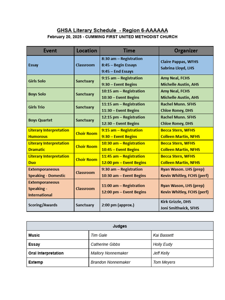 GHSA Literary Schedule 2025-1 | PDF