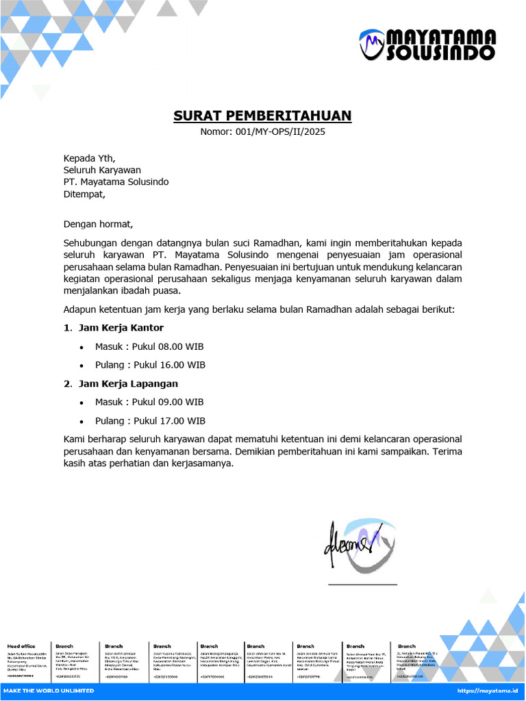 Surat Pemberitahuan Jadwal Ramadhan | PDF