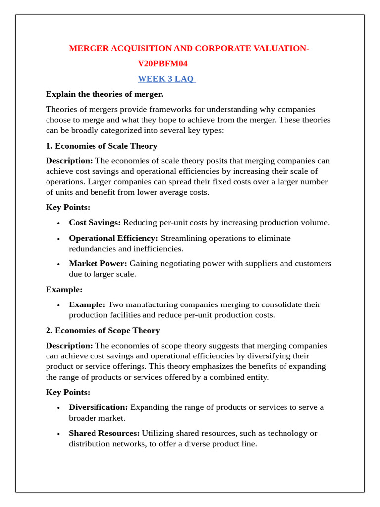 Macv-V20pbfm04-Week 3 Laq | PDF | Mergers And Acquisitions | Market (Economics)