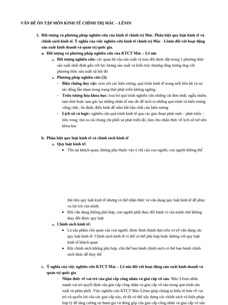 Vấn Đề Ôn Tập Môn Ktct Mln - 2tc | PDF
