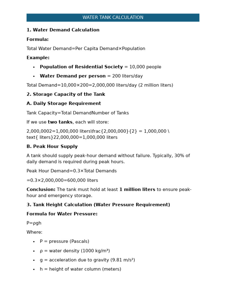 Water Tank Calculation | PDF
