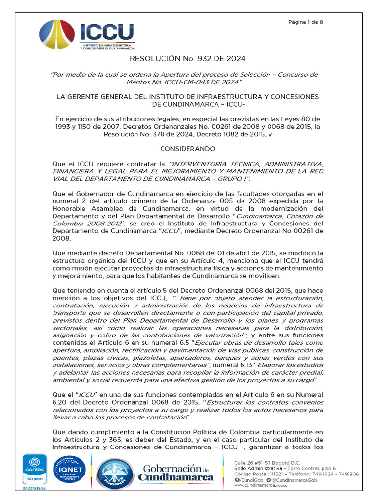 Resolucion Apertura ICCU-CM-043 de 2024 | PDF | Economias