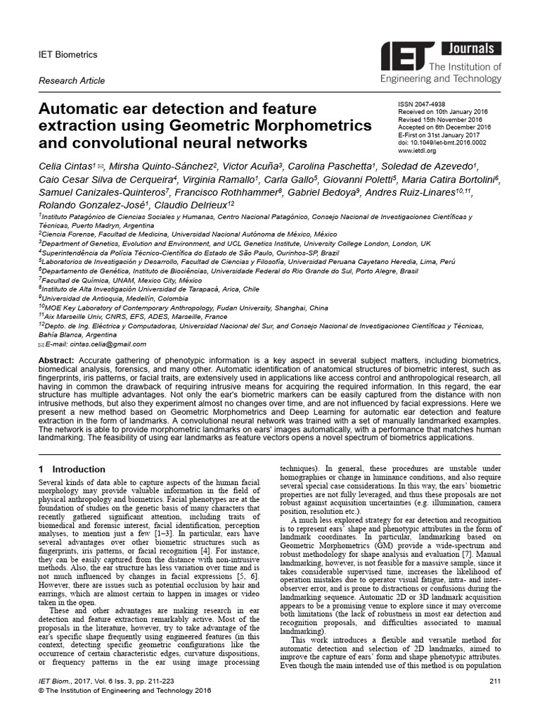 Automatic Ear Detection and Feature Extraction Using Geometric Morphometric and CNN (2016) | PDF ...