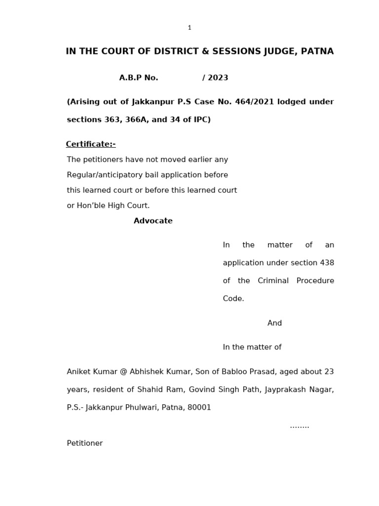 Bail Application Before Sessions Court | PDF | Bail | Misconduct