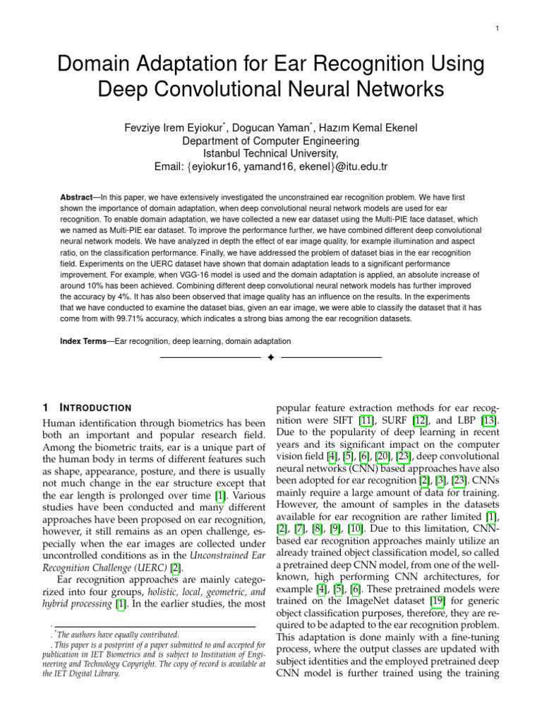 Domain Adaptation For Ear Recognition Using (2018) | PDF | Applied Mathematics | Learning