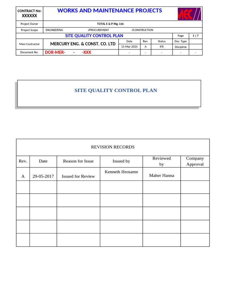 Site Quality Control Plan Overview | PDF | Calibration | Quality Management