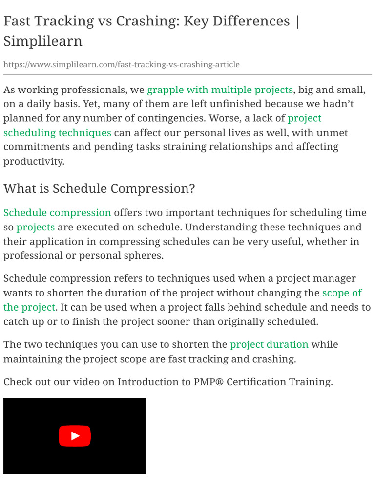 Fast Tracking Vs Crashing Key Differences Simpl+ | PDF | Project Management Professional ...
