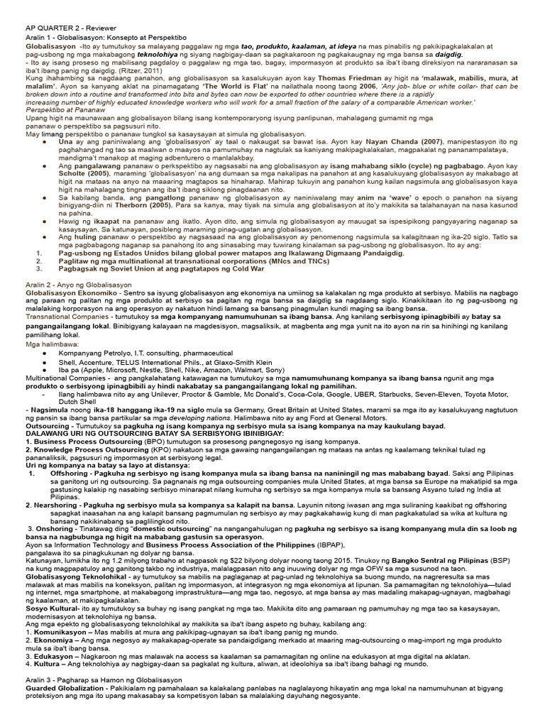 Ap Quarter 2 Reviewer | PDF