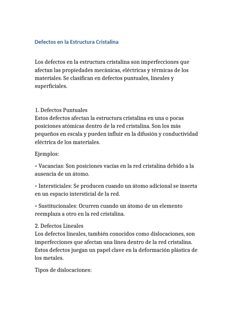 Copia de Defectos - Estructura - Cristalina | PDF