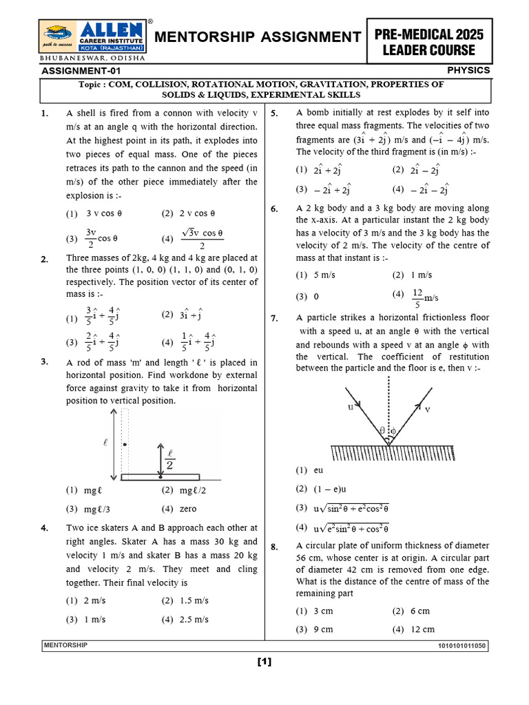 Phy - Med - Led - Mentorship Assignment-01 - 27-02-2025 - SC | PDF | Rotation Around A Fixed ...