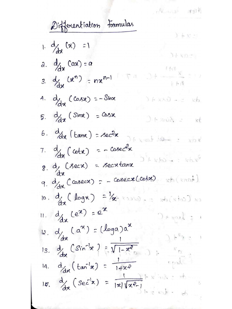 Important Formula For Differential And Integral Calculus Pdf