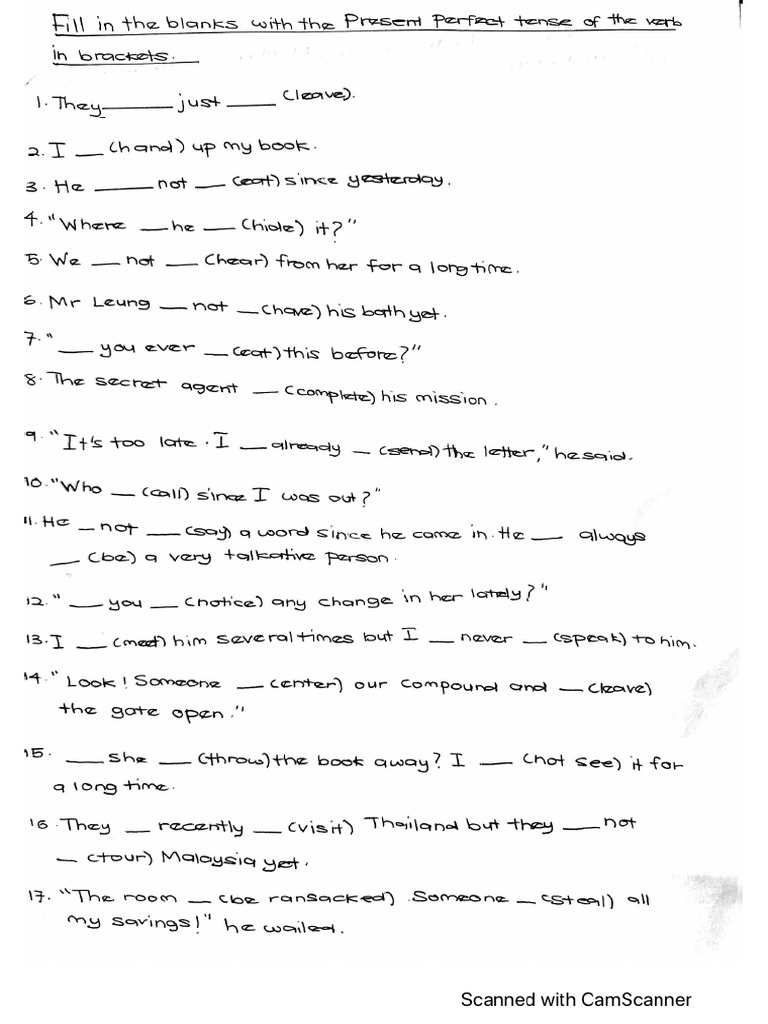 Present Perfect Tense Exercise. | PDF