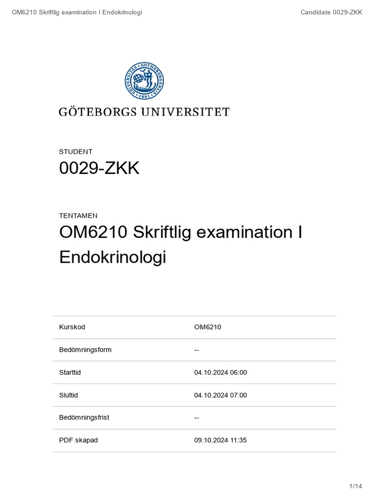 Tenta Endokrina Sjukdomar | PDF