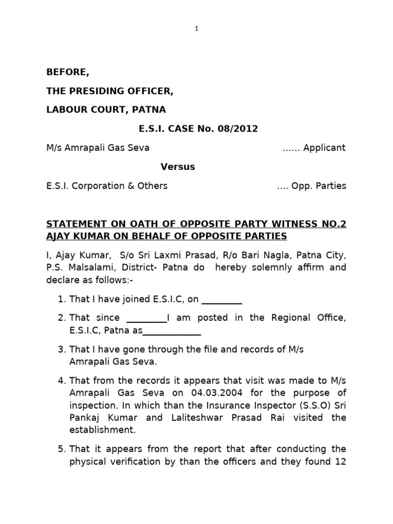 DEPOSITION SAMPLE LABOUR COURT | PDF | Labor | Justice