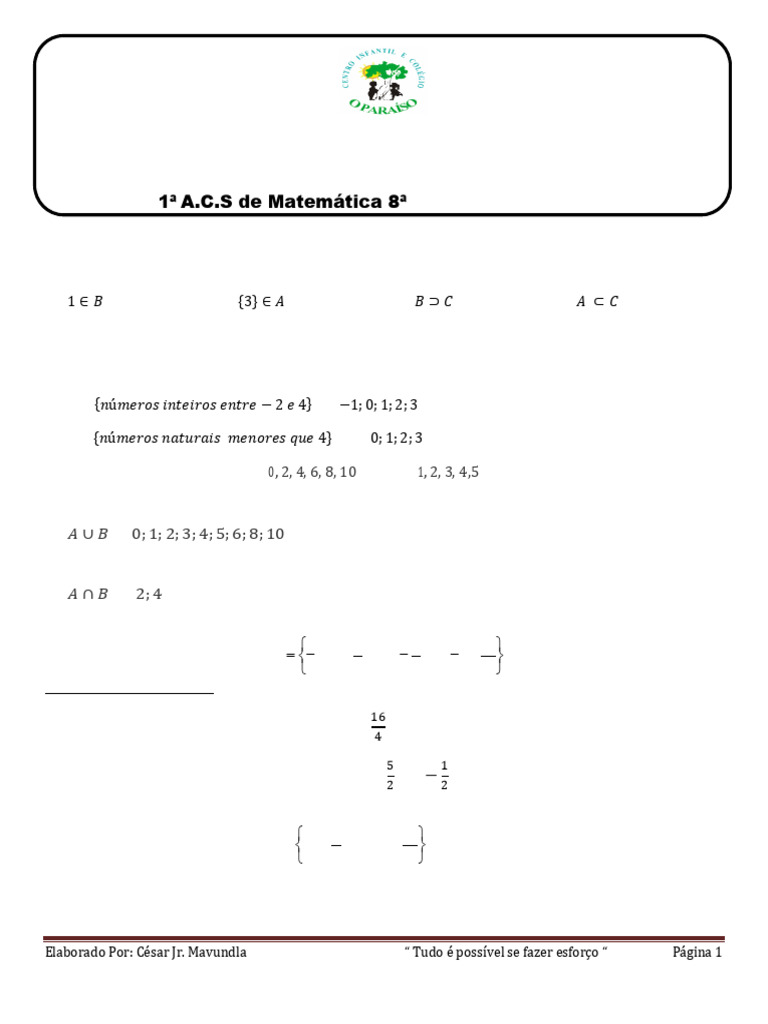 2a ACS de Matematica 8a Guiao de Correccao | PDF | Matemática | Aritmética