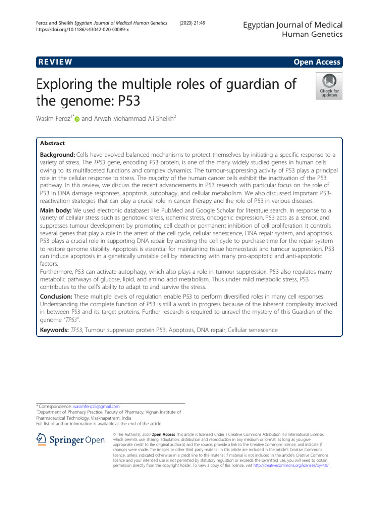 Exploring The Multiple Roles of Guardian of The Genome: P53: Review ...