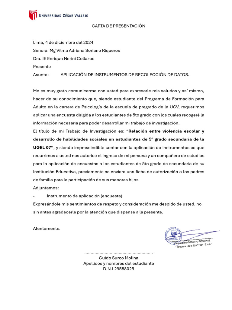 Carta de Presentación. | PDF