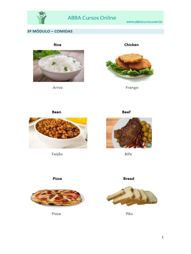 Food Vocabulary in English and Portuguese | PDF