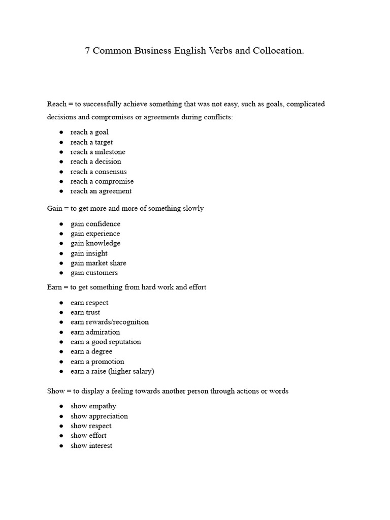 7 Common Business English Verbs and Collocation | PDF | Cognition ...