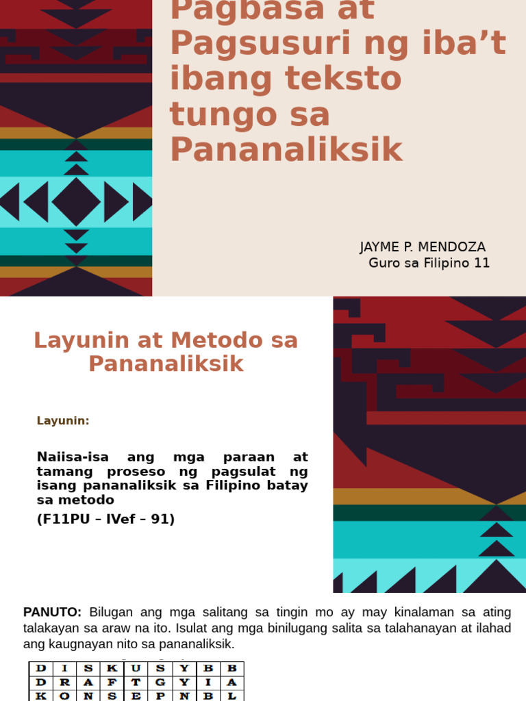 Layunin at Metodo Lecture | PDF
