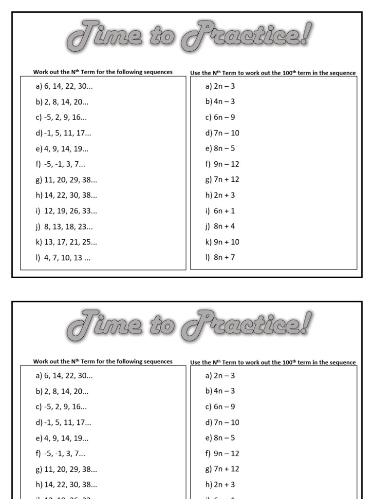 NTH Term Worksheet (BW) A4pdf | PDF