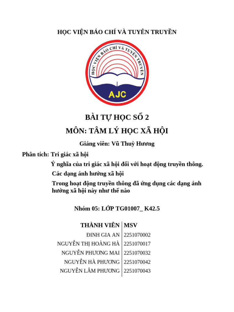 Nhóm 5 - Bài Tự Học Số 2 Môn TLH XH | PDF