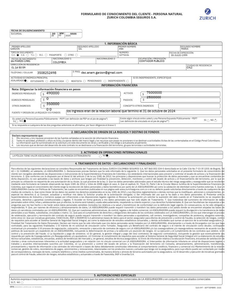 Zurich U-1086 - 28022025 | PDF | Seguro | Póliza de seguros