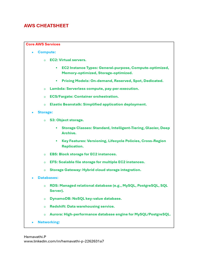 AWS Core Services Cheat Sheet | PDF | Amazon Web Services | Cloud Computing