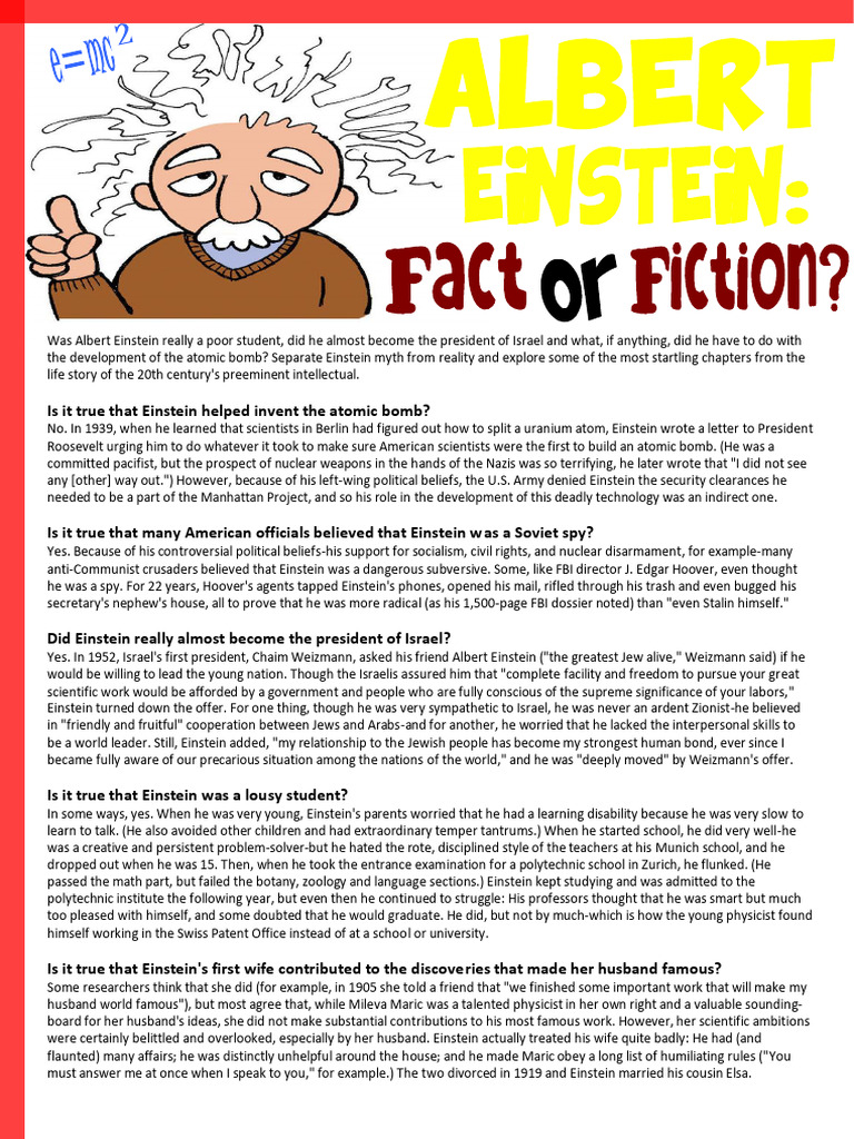 Albert Einstein Fact or Fiction - Reading Comprehension | PDF | Albert ...