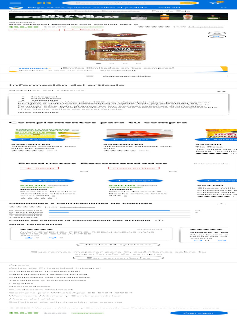 Pan integral Wonder con ajonjolí 567 g Walmart | PDF | Cocina | Alimentos