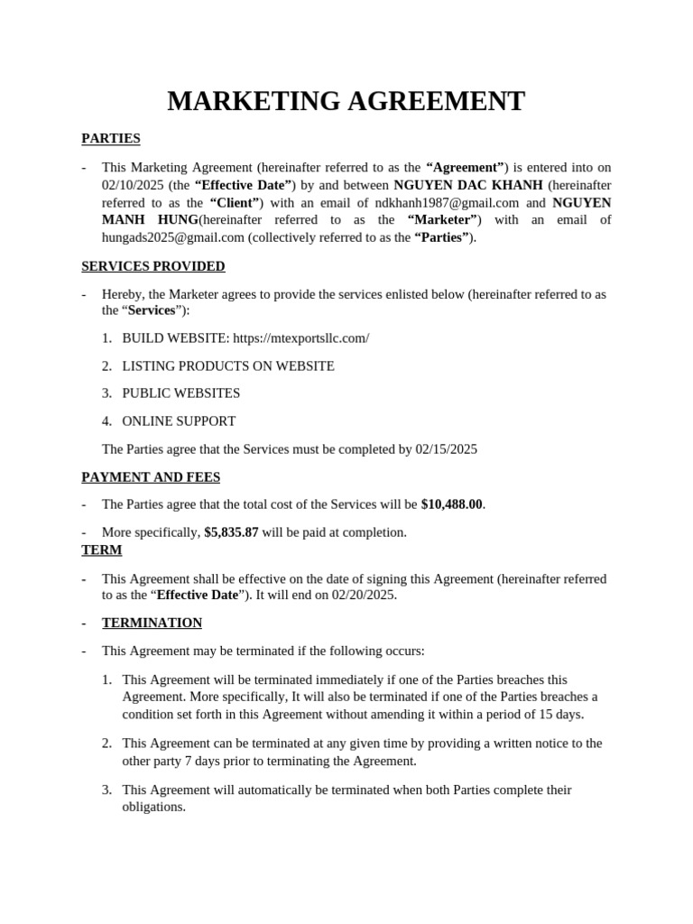 Marketing Agreement Template | PDF | Legal Liability | Intellectual ...