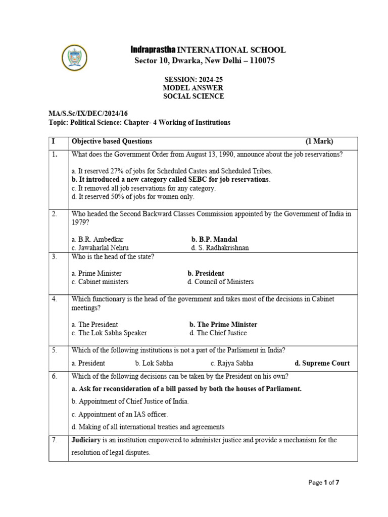Political Science Model Answers for Class IX | PDF | Jurisdiction ...