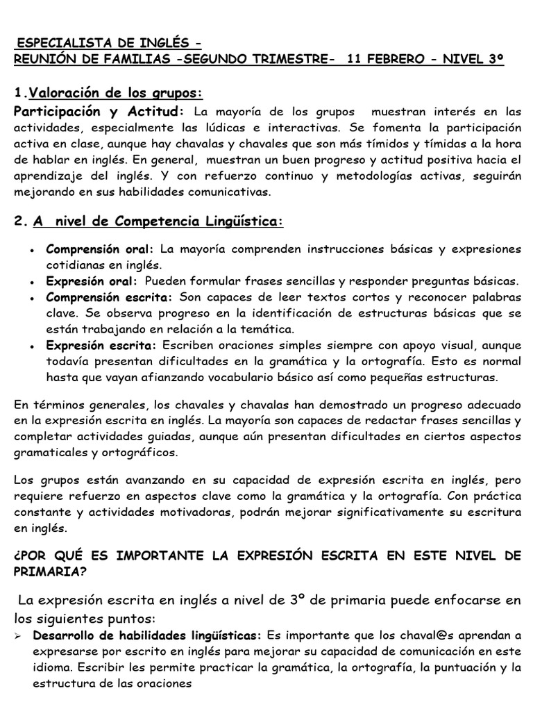 ESPECIALISTAS DE INGL - S.docx3 - 11 Febrero25 | PDF | Idioma en Inglés | Aprendizaje