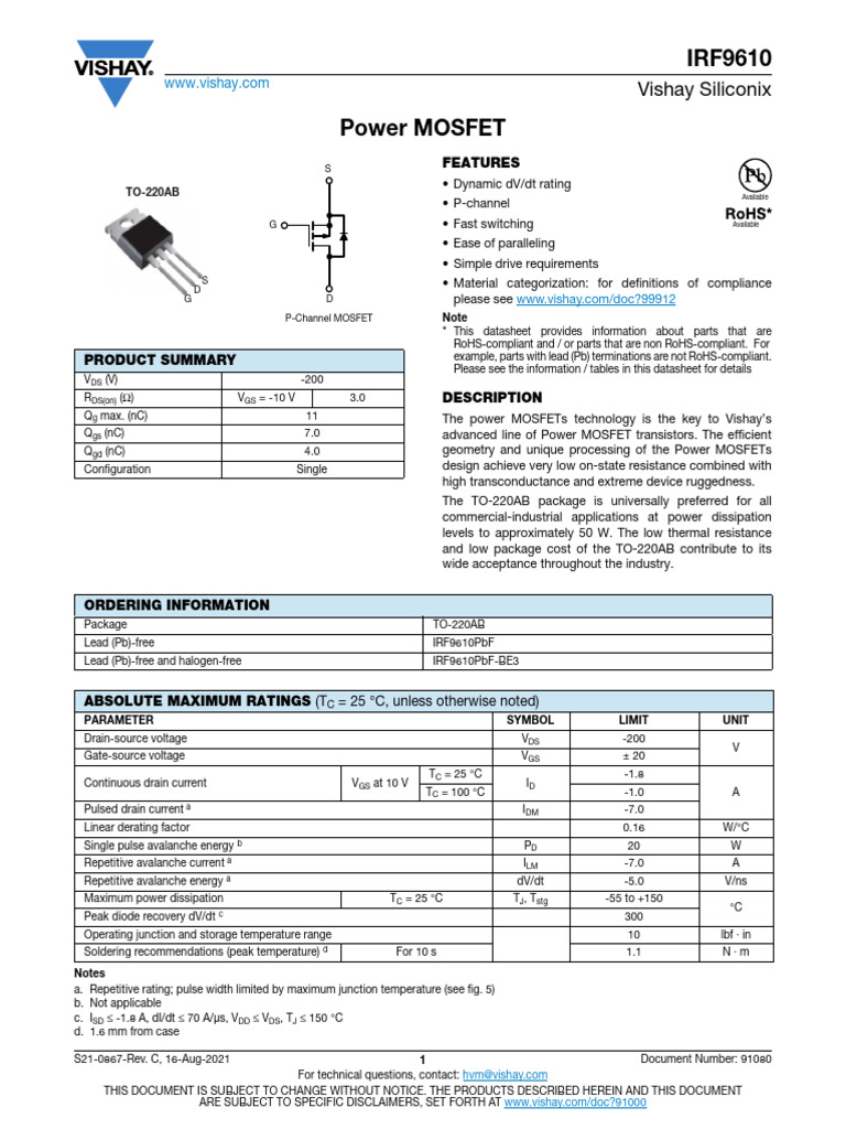 IRF9610 | PDF | Mosfet | Diode