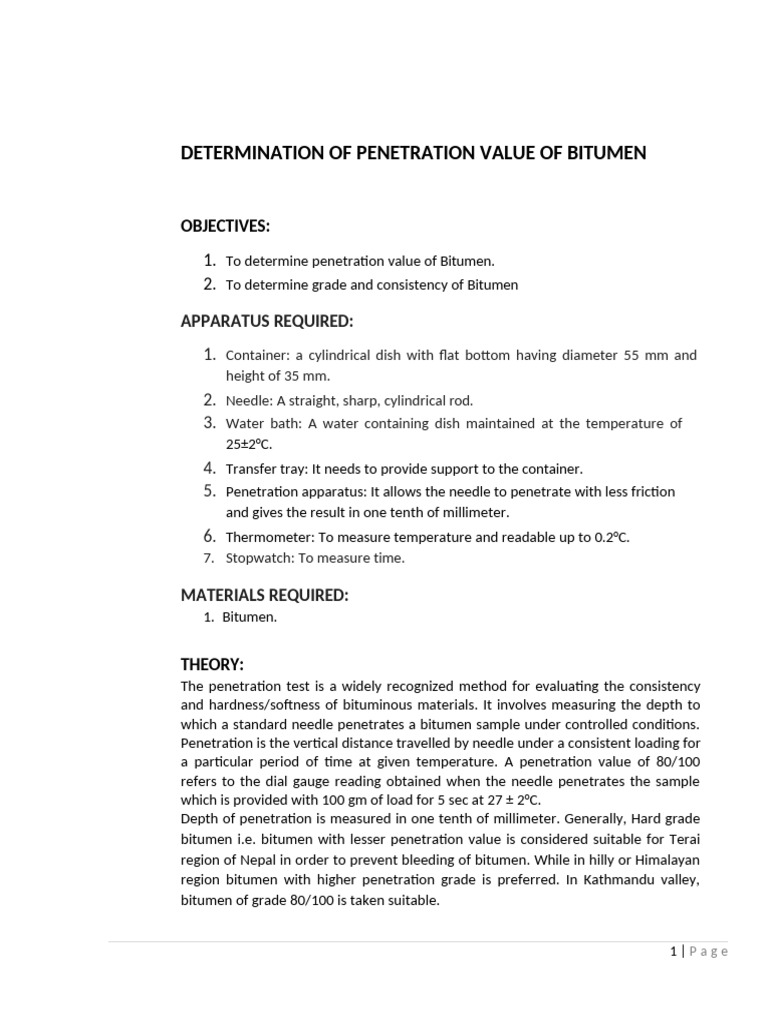 penetration value of bitumen | PDF | Temperature | Applied And ...