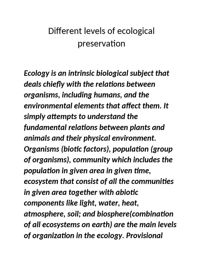Different Levels of Ecological Preservation | PDF | Ecosystem | Ecology