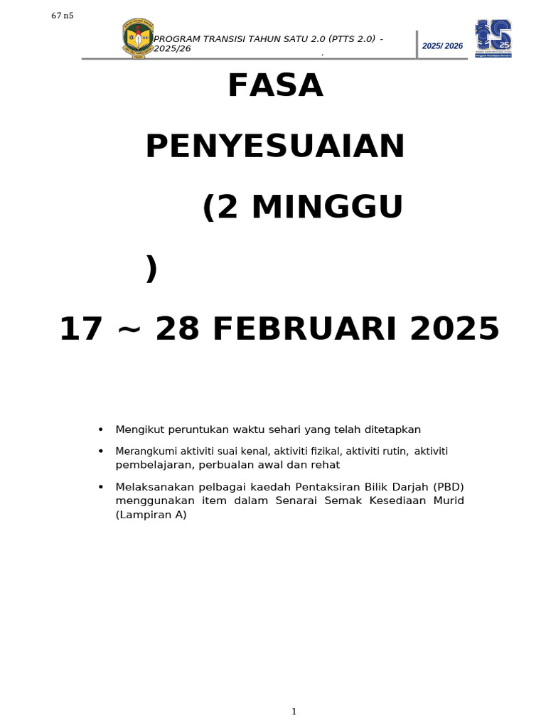 RPH Transisi (Minggu 1 Dan 2) | PDF