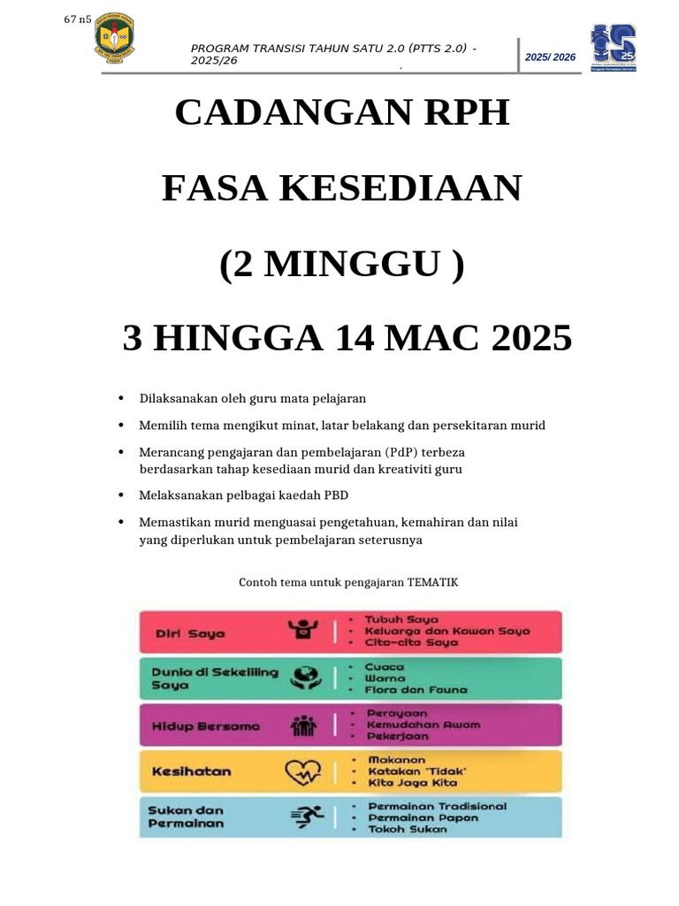 RPH Transisi (Minggu 3 Dan 4) | PDF