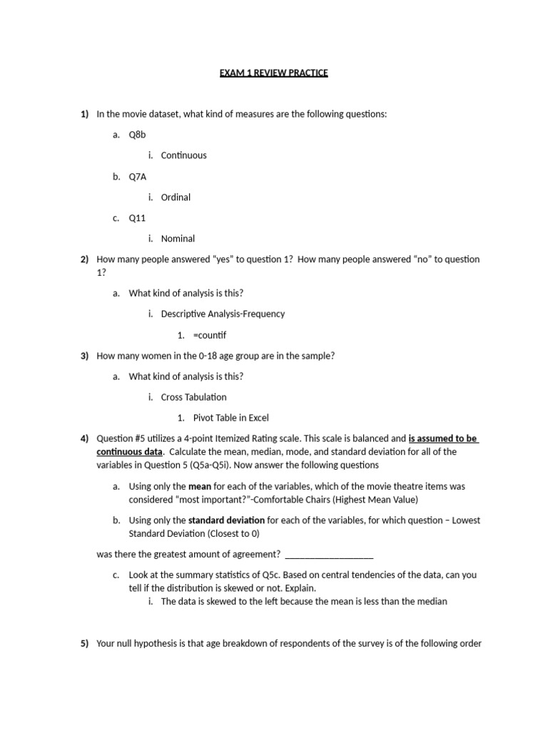 Exam 1 Review Practice | PDF | Mean | Level Of Measurement