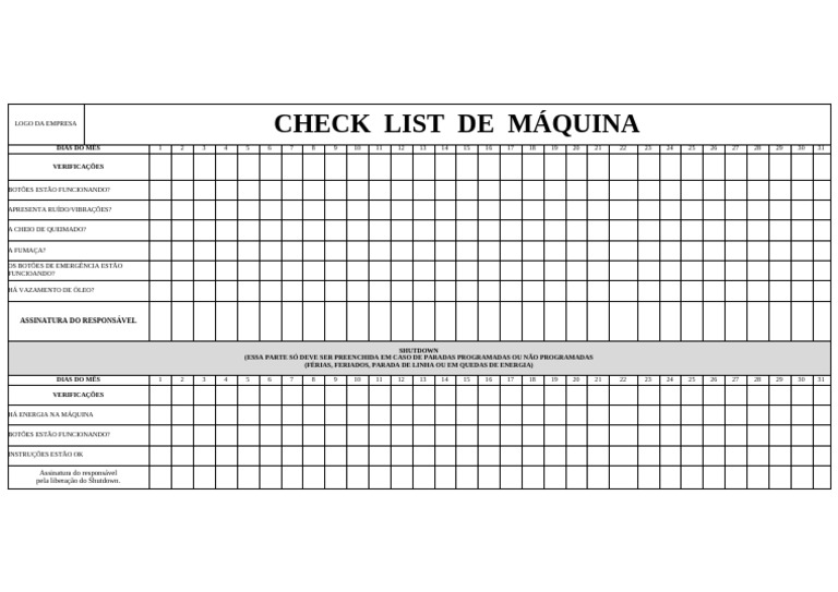 Check List de Máquina | PDF