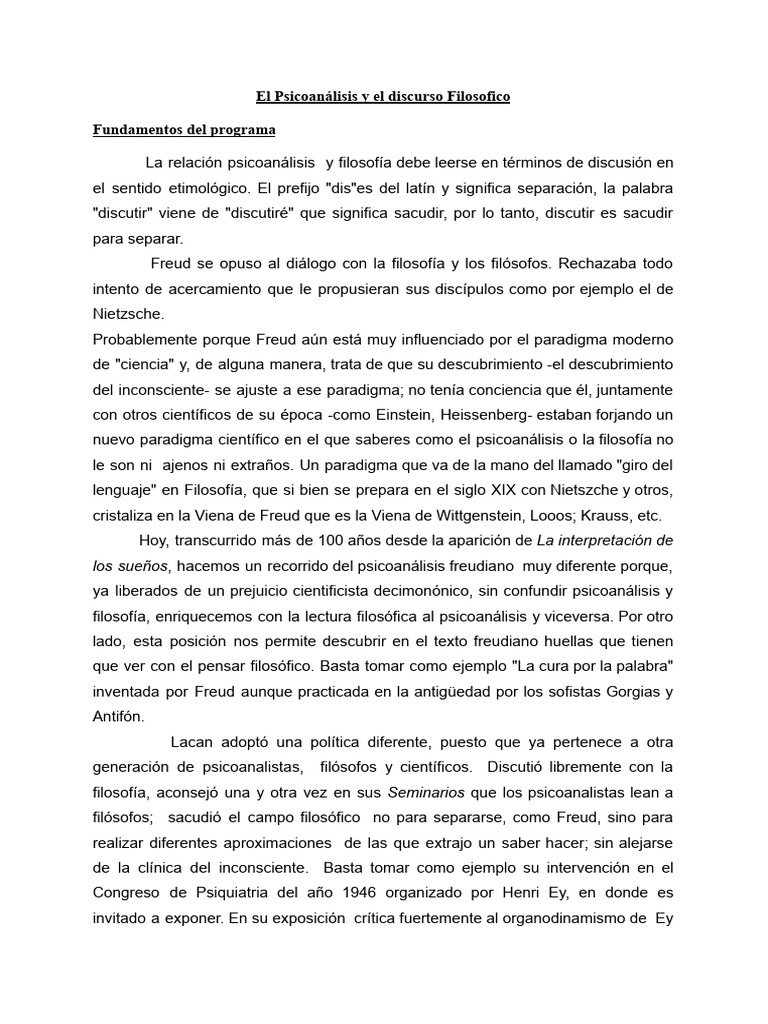 4.el Psicoanalisis y El Discurso Filosofico | PDF | Jacques Lacan ...