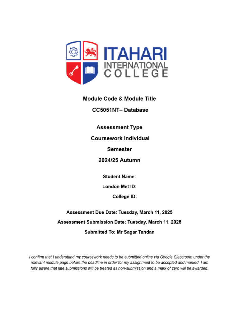 Database Coursework Guidelines 2024/25 | PDF
